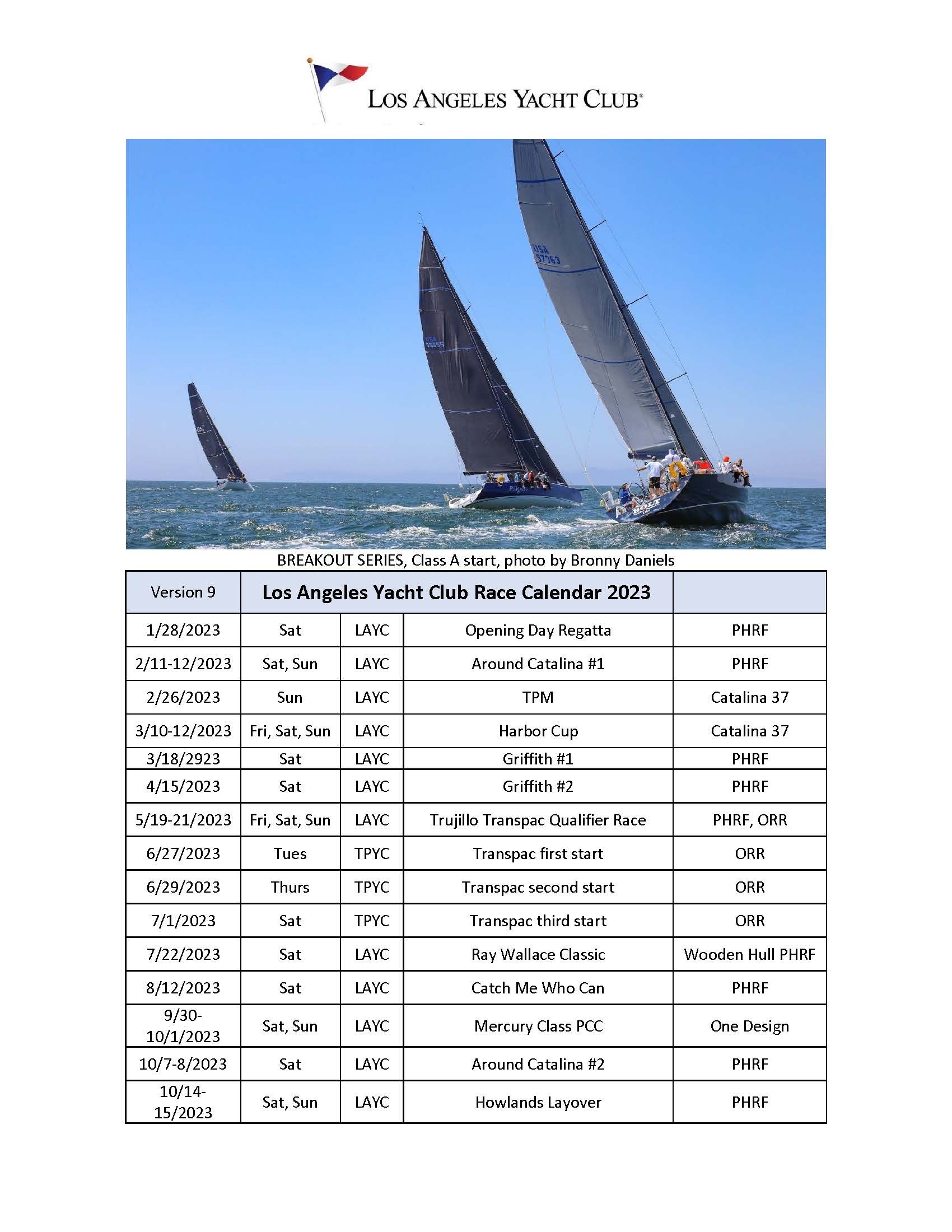 Racing Calendar - Los Angeles Yacht Club